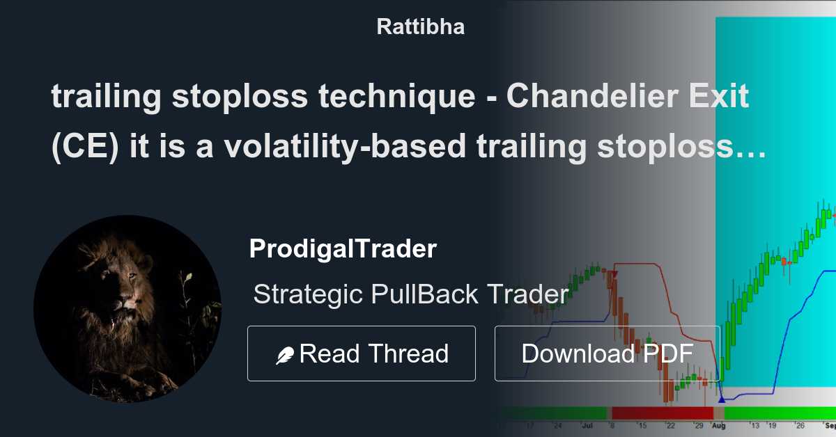 trailing stoploss technique - Chandelier Exit (CE) it is a volatility-based trailing stoploss ...