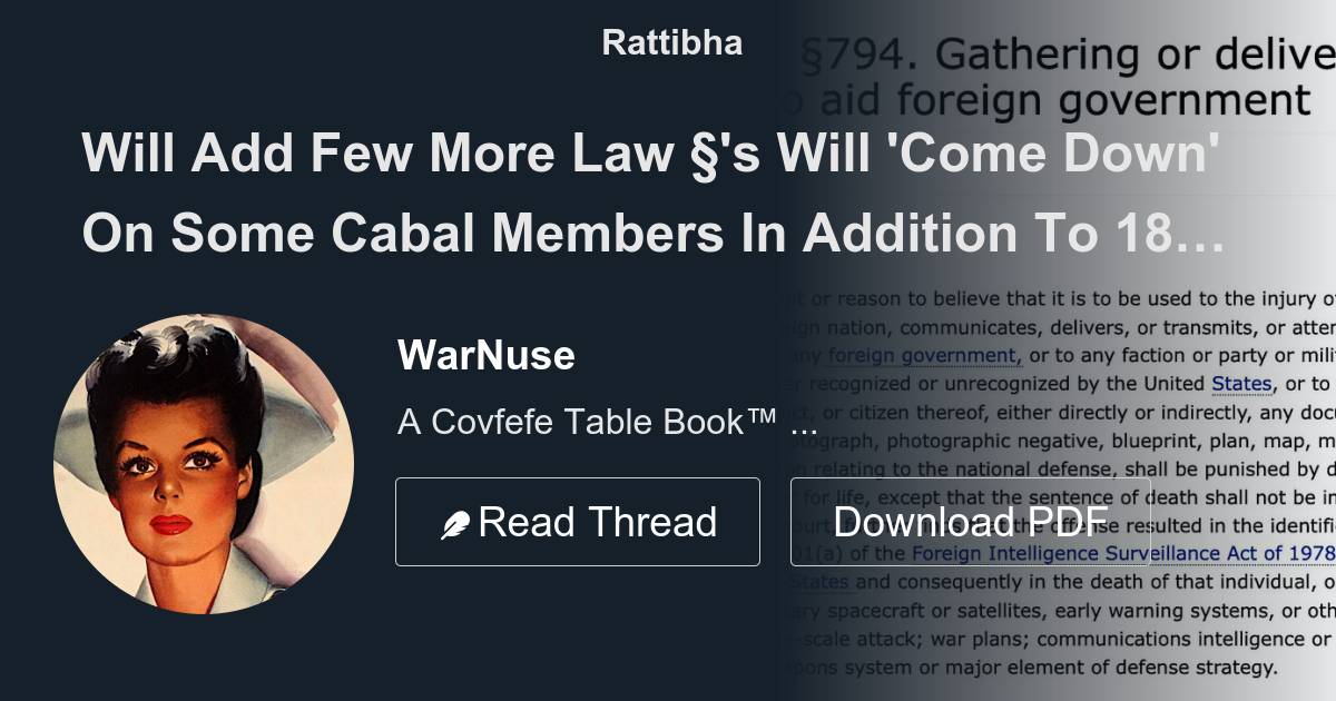 Will Add Few More Law §'s Will 'Come Down' On Some Cabal Members In ...