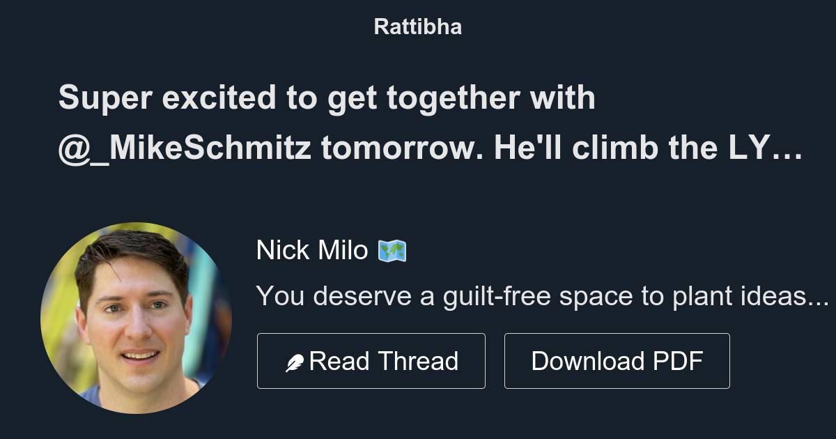 Super excited to get together with @_MikeSchmitz tomorrow. He'll climb the LYT House to chat ...