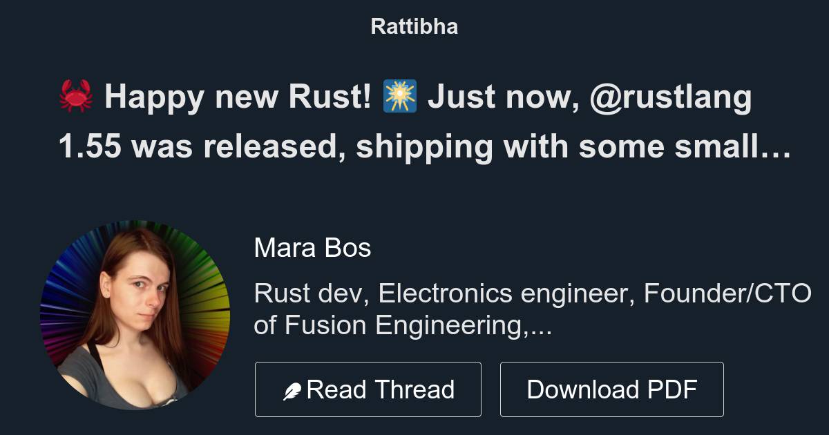 🦀 Happy new Rust! 🎆 Just now, @rustlang 1.55 was released, shipping with some small but very ...