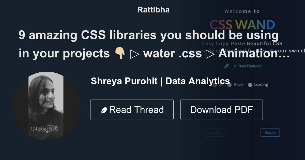 9 amazing CSS libraries you should be using in your projects 👇🏼 water .css Animation Library ...
