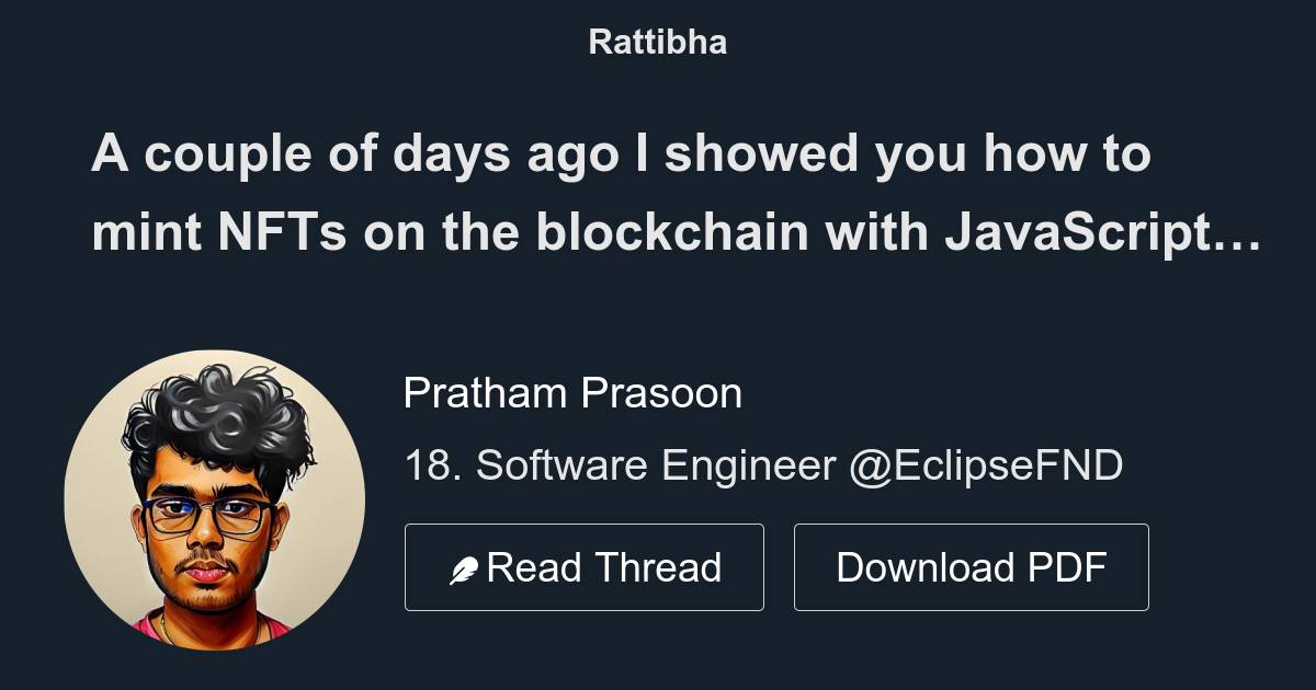 A couple of days ago I showed you how to mint NFTs on the blockchain with JavaScript in ~10 ...