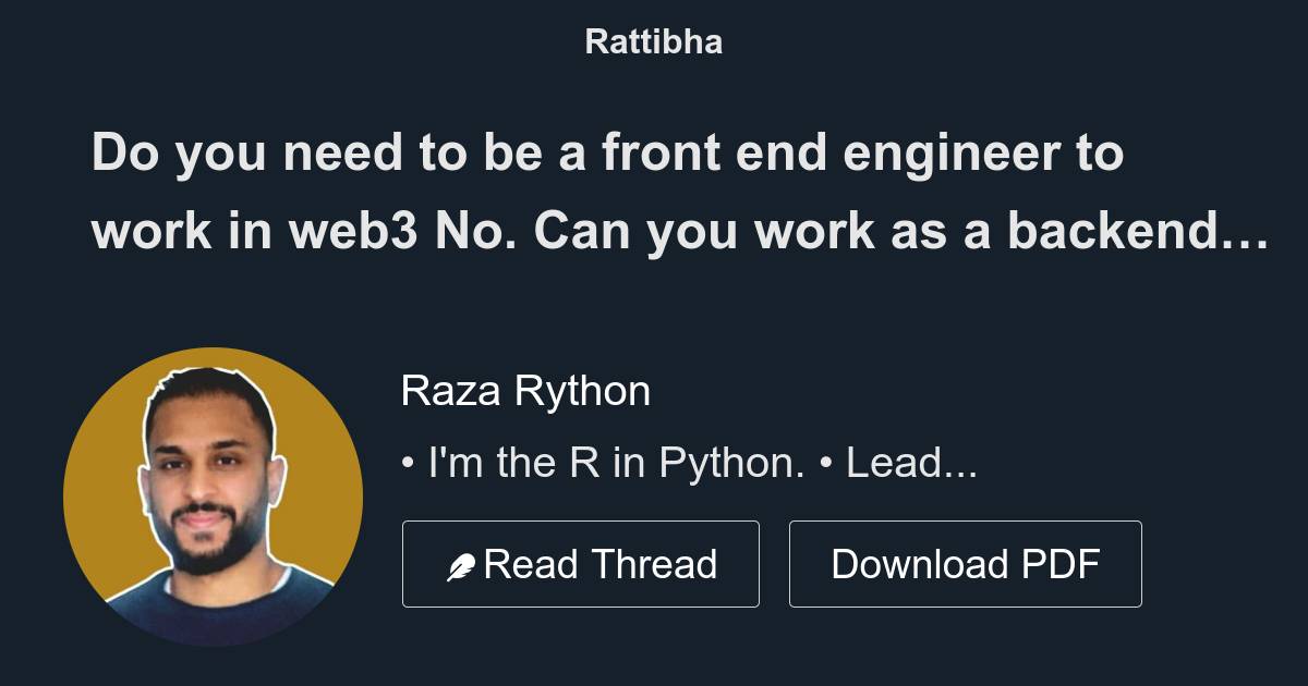 Do you need to be a front end engineer to work in web3 No. Can you work as a backend developer ...