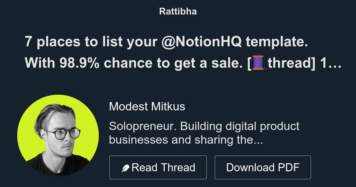 7 places to list your @NotionHQ template. With 98.9% chance to get a sale. [🧵thread] - Thread ...