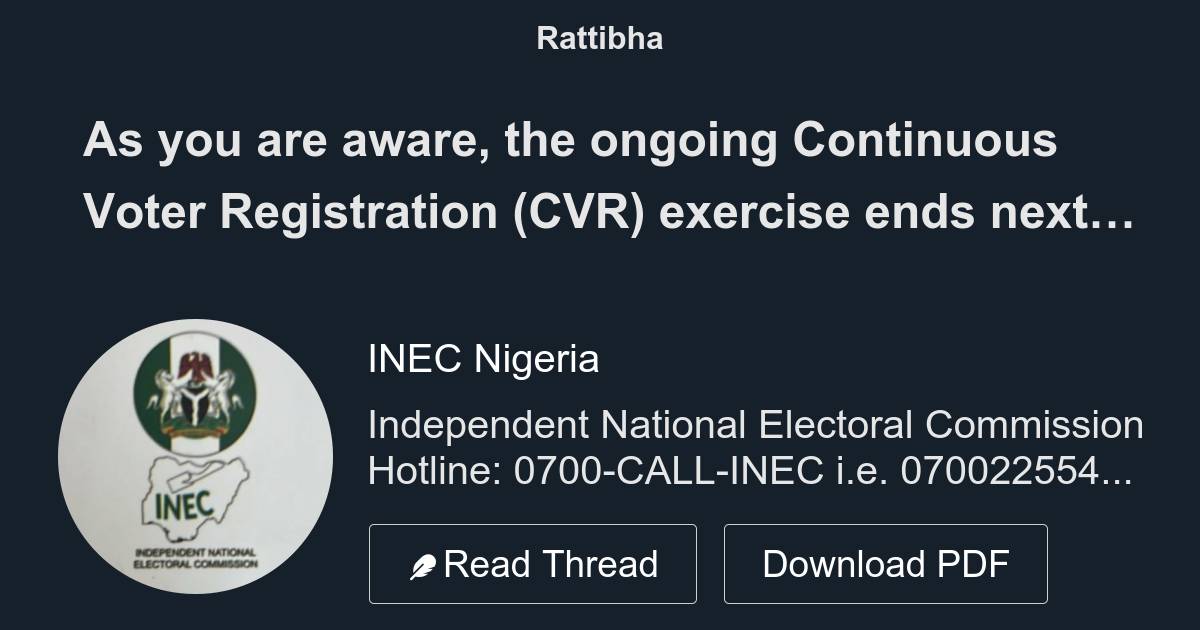 As you are aware, the ongoing Continuous Voter Registration (CVR ...