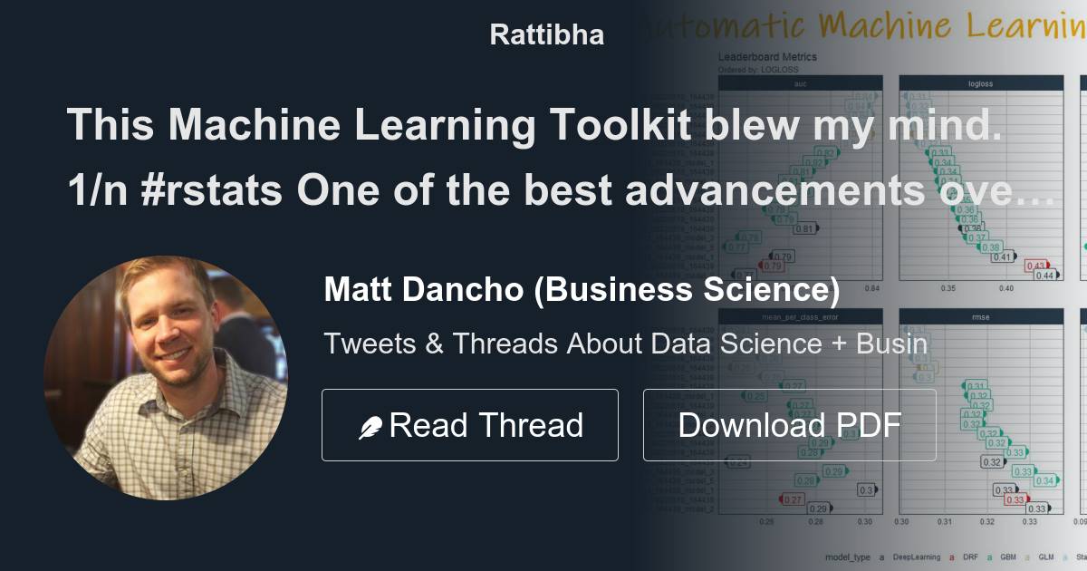 This Machine Learning Toolkit blew my mind. 1/n #rstats - Thread from 🔥 Matt Dancho (Business ...
