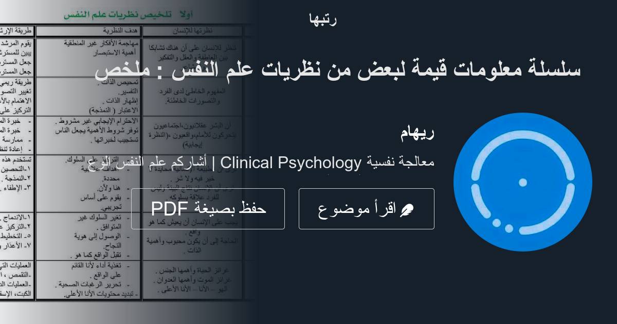 سلسلة معلومات قيمة لبعض من نظريات علم النفس : - المسلسل من ريهام @Reqarni1 - رتبها