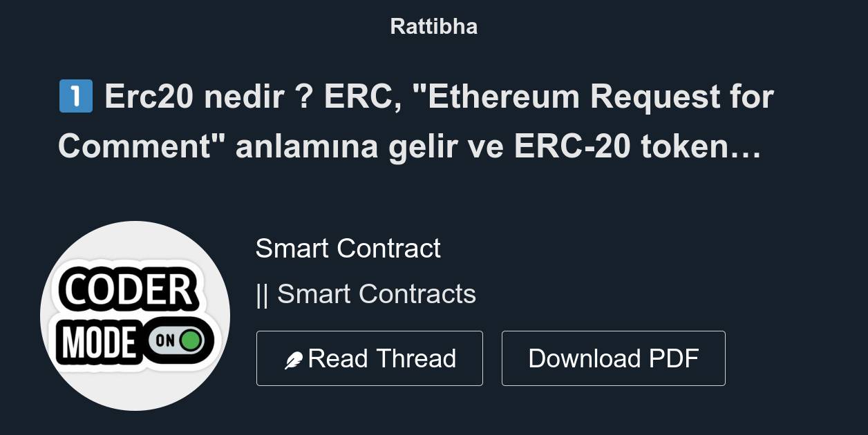 1️⃣ Erc20 nedir ? ERC, "Ethereum Request for Comment" anlamına gelir ve ERC-20 token standardı ...