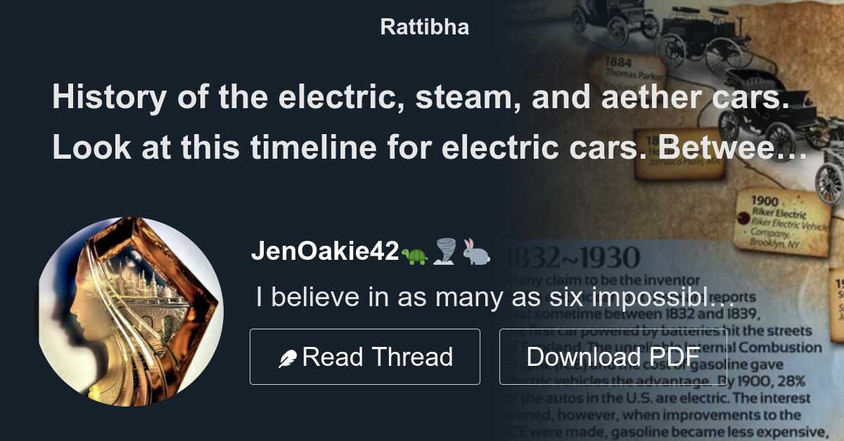 History of the electric, steam, and aether cars. Look at this timeline ...