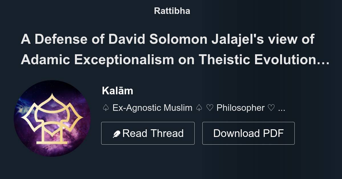 A Defense of David Solomon Jalajel's view of Adamic Exceptionalism on ...