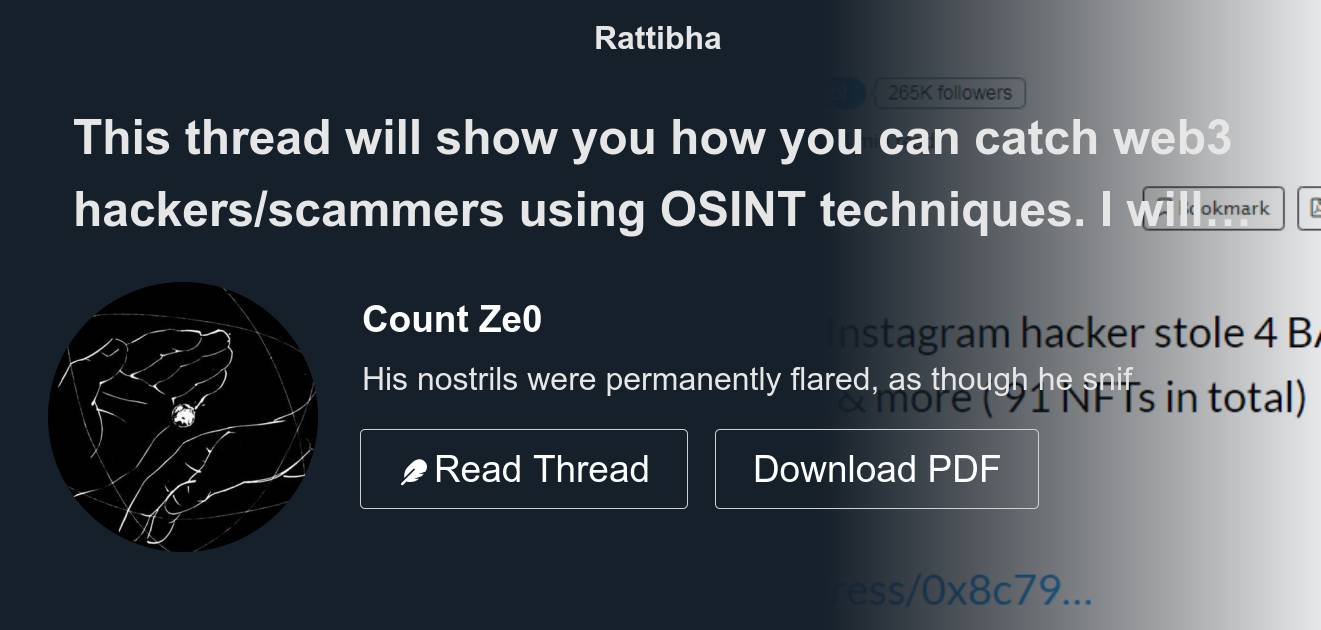 This thread will show you how you can catch web3 hackers/scammers using OSINT techniques. I will ...