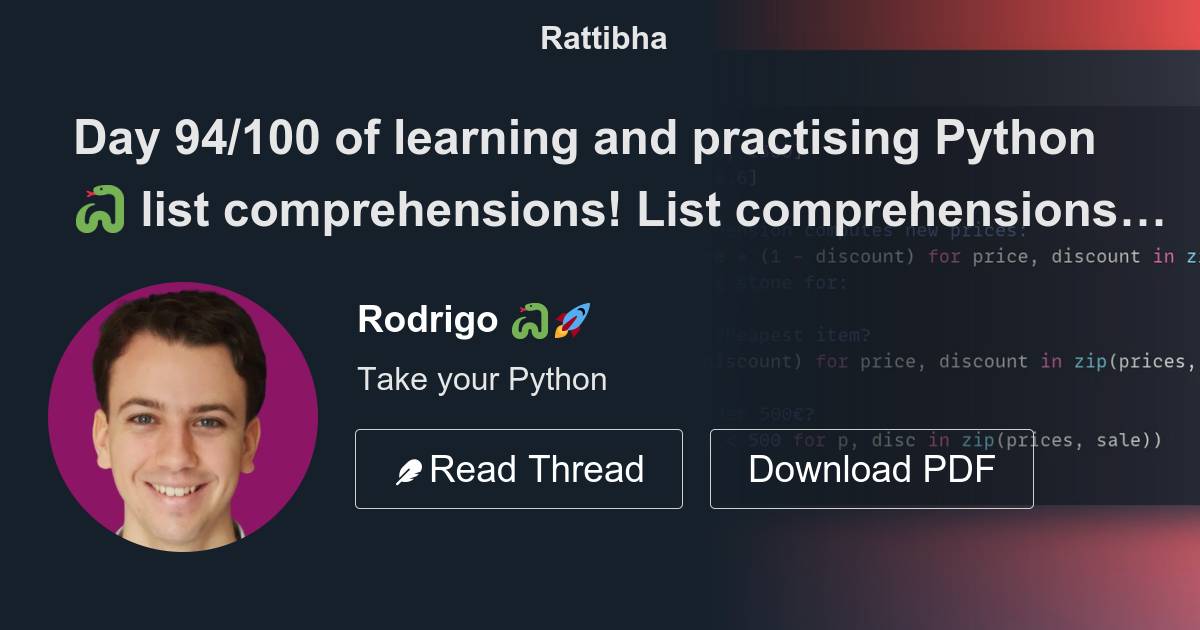 Day 94/100 of learning and practising Python 🐍 list comprehensions! List comprehensions are ...