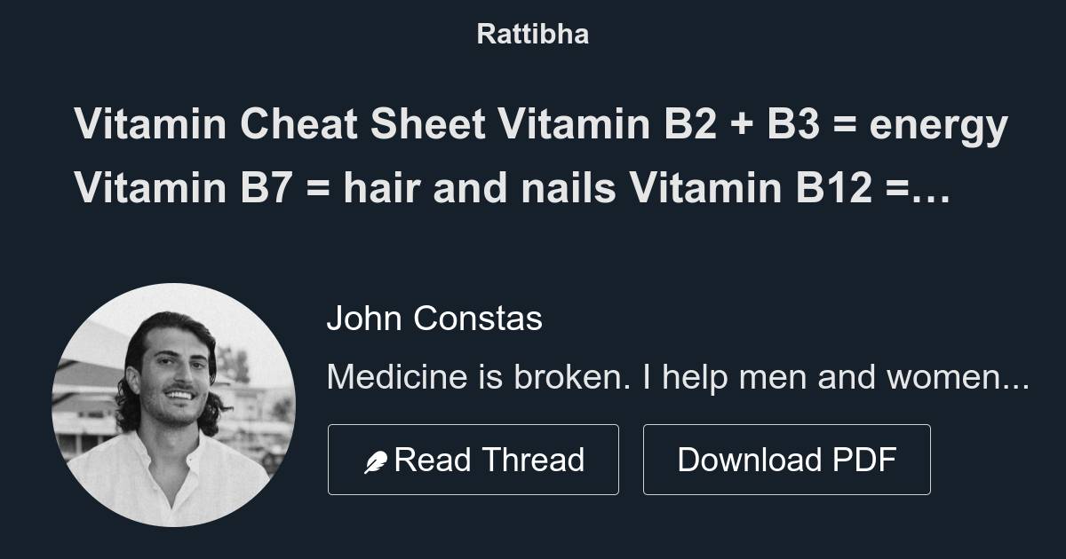 Vitamin Cheat Sheet Vitamin B2 + B3 = energy Vitamin B7 = hair and ...