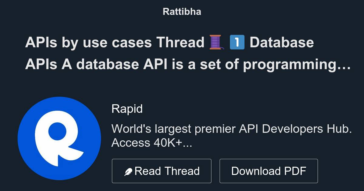 APIs by use cases Thread 🧵 - Thread from Rapid @Rapid_API - Rattibha