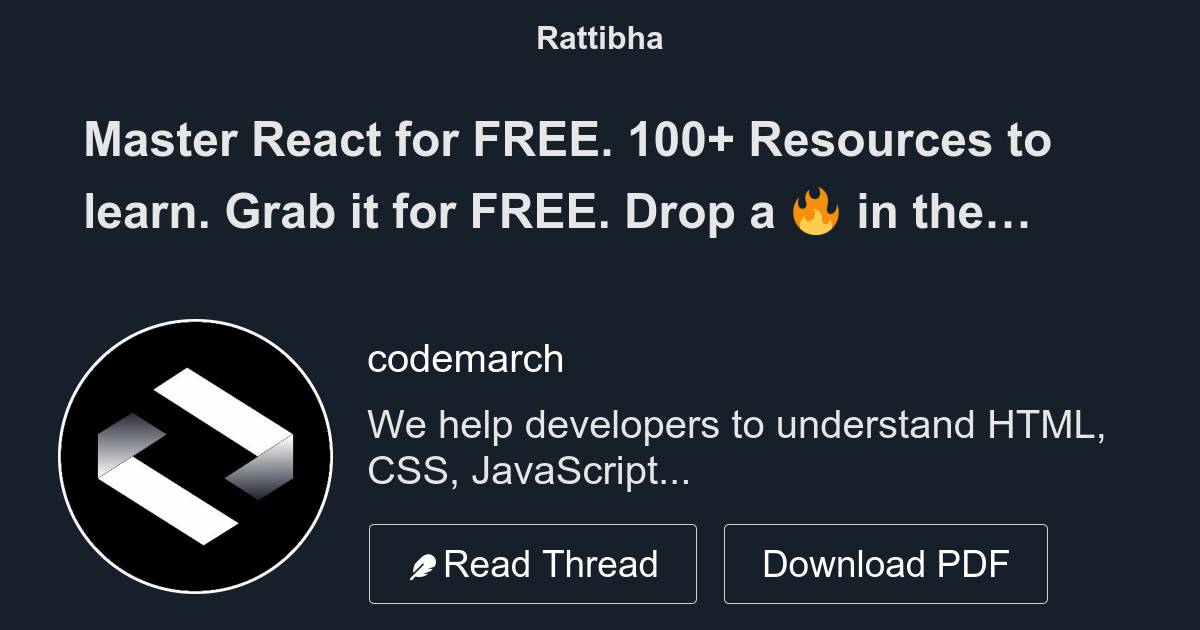 Master React for FREE. 100+ Resources to learn. Grab it for FREE. Drop a 🔥 in the comments, Make ...