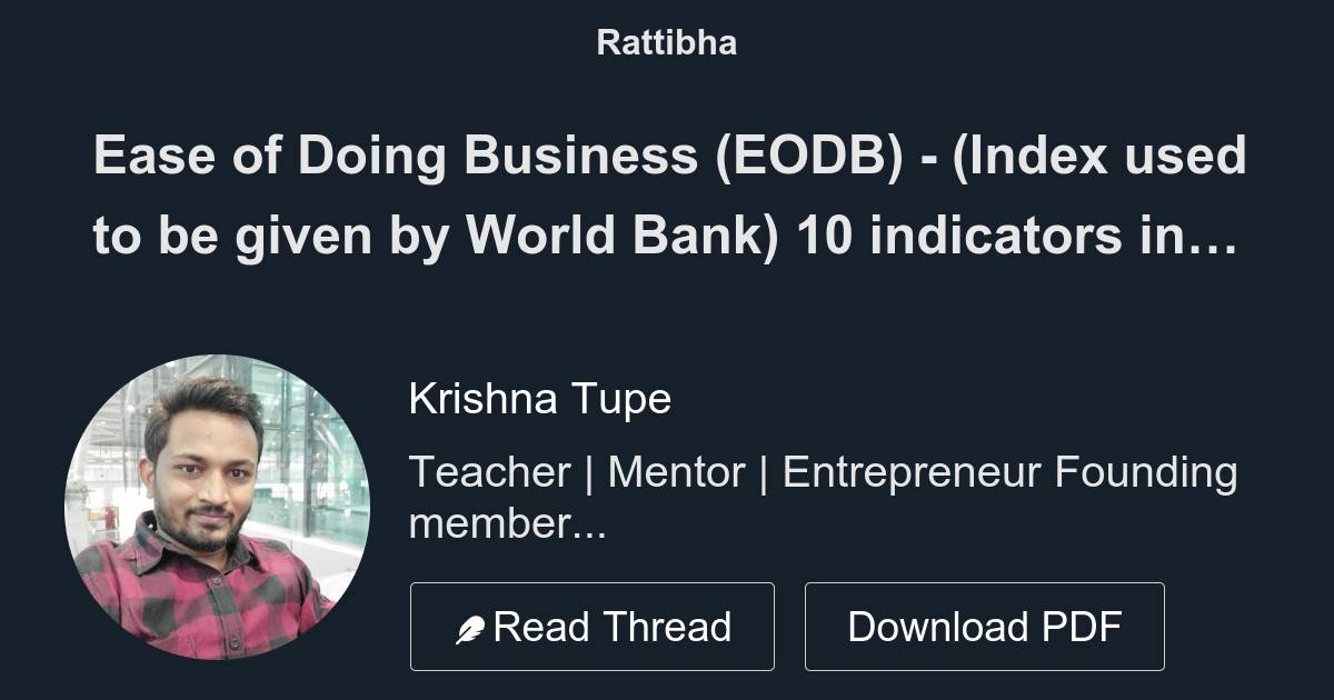 Ease of Doing Business (EODB) - (Index used to be given by World Bank ...