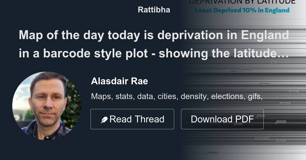 Map of the day today is deprivation in England in a barcode style plot ...