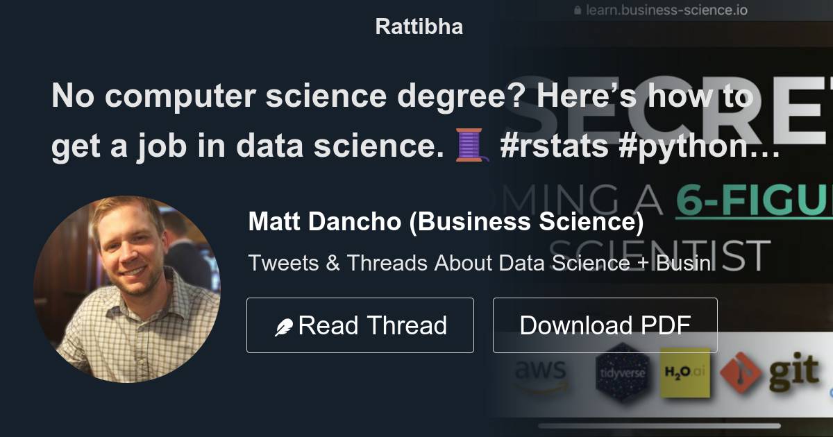 No computer science degree? Here’s how to get a job in data science. 🧵 #rstats #python - Thread ...