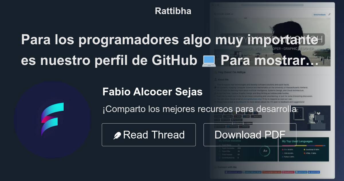Para los programadores algo muy importante es nuestro perfil de GitHub ...