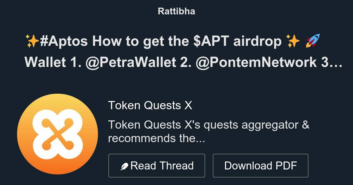 #Aptos How to get the $APT airdrop 🚀 Wallet 1. @PetraWallet 2. @PontemNetwork 3. @martian_wallet ...