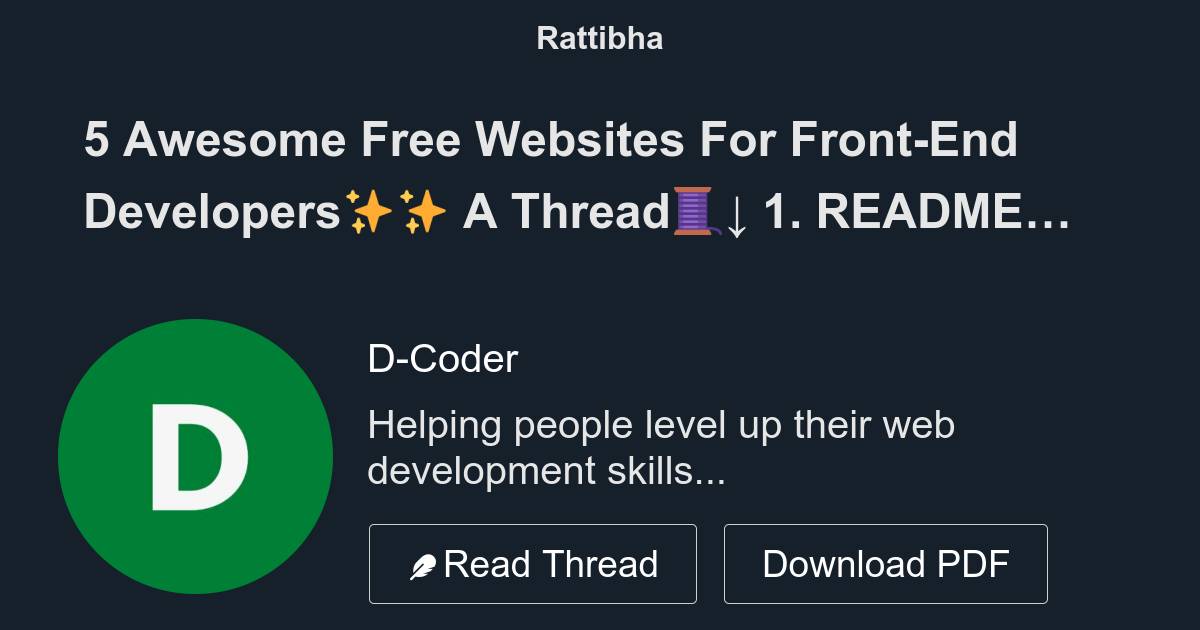 5 Awesome Free Websites For Front End Developers A Thread🧵↓ Thread From D Coder Damncoder