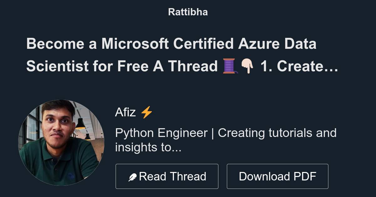 Become a Microsoft Certified Azure Data Scientist for Free A Thread 🧵👇🏻 - المسلسل من Afiz ⚡️ ...