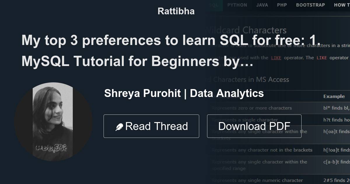My top 3 preferences to learn SQL for free: - المسلسل من Shreya Purohit | Data Analytics ...