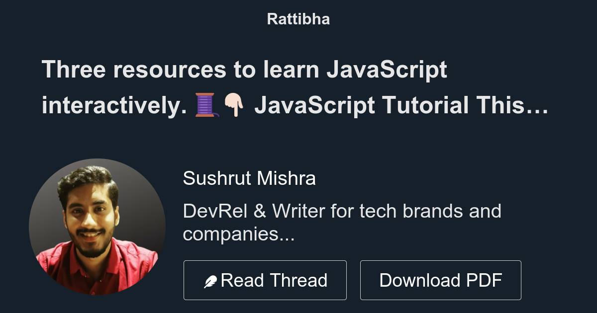 Three resources to learn JavaScript interactively. 🧵👇🏻 - Thread from ...