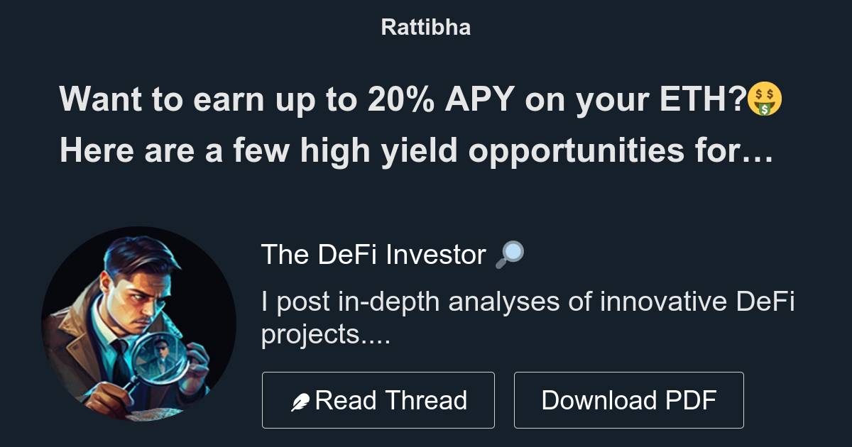 Want to earn up to 20% APY on your ETH?🤑 Here are a few high yield opportunities for ETH you don ...