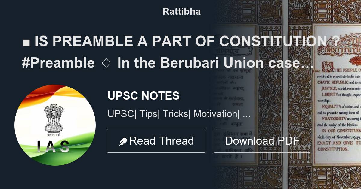 IS PREAMBLE A PART OF CONSTITUTION ? #Preamble In the Berubari Union ...