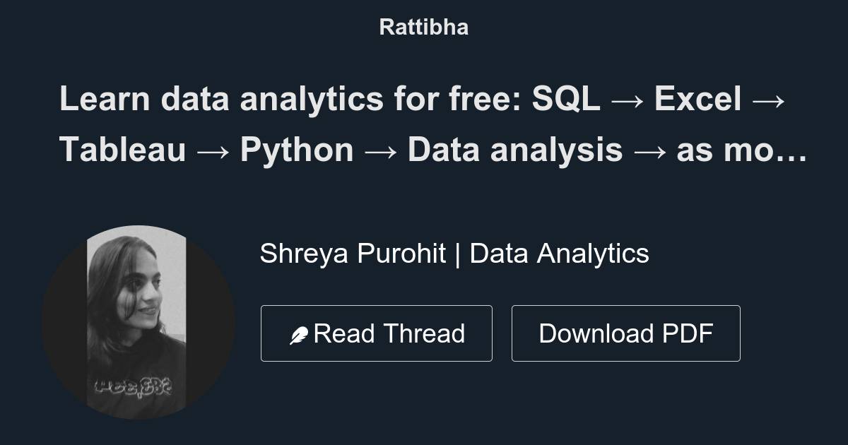 Learn data analytics for free: SQL → https://t.co/CjzAYD1HoE Excel → https://t.co/We3XFHudlj ...
