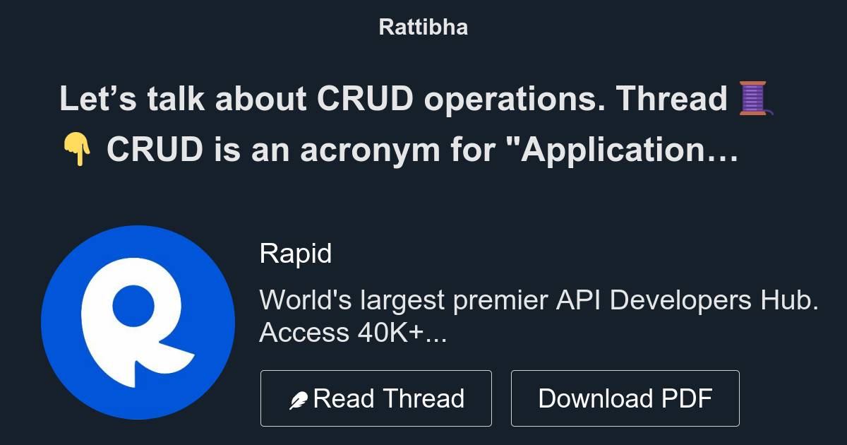 Let’s talk about CRUD operations. Thread 🧵👇 - Thread from Rapid @Rapid ...