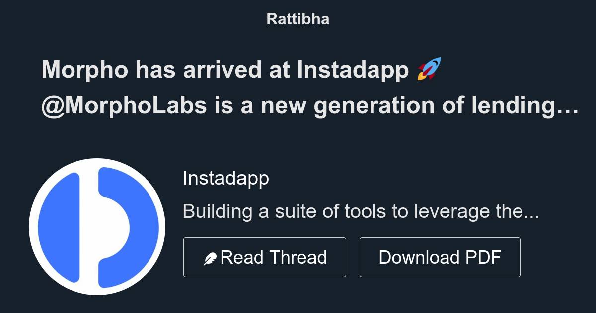 Morpho has arrived at Instadapp 🚀 @MorphoLabs is a new generation of lending protocol built on ...