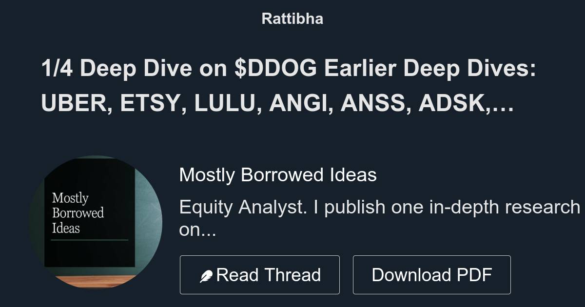 1/4 Deep Dive on $DDOG https://t.co/YzPEnGK25F Earlier Deep Dives: UBER, ETSY, LULU, ANGI, ANSS ...