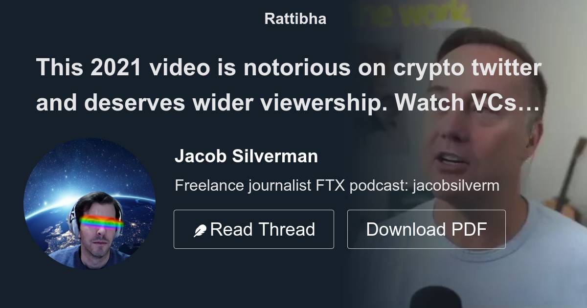 This 2021 video is notorious on crypto twitter and deserves wider viewership. Watch VCs David ...