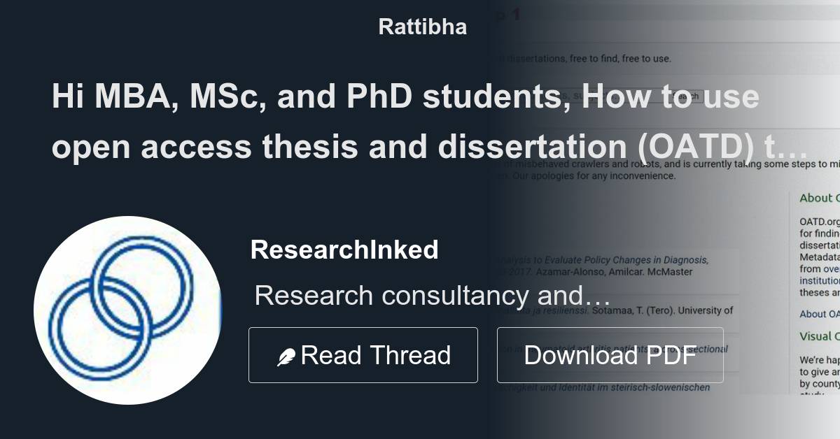 Hi MBA, MSc, and PhD students, How to use open access thesis and dissertation (OATD) to search ...