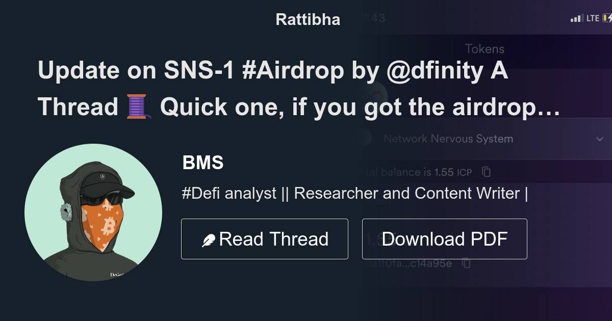 Update on SNS-1 #Airdrop by @dfinity A Thread 🧵 - Thread from BMS @bloomstarbms - Rattibha