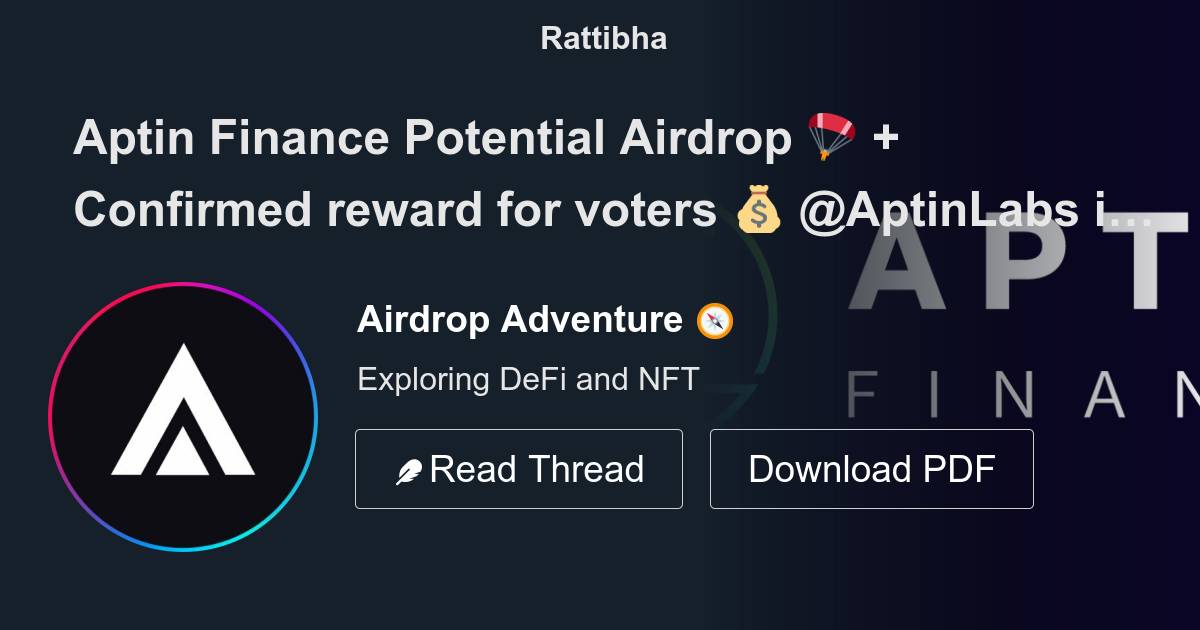 Aptin Finance Potential Airdrop 🪂 + Confirmed reward for voters 💰 ...