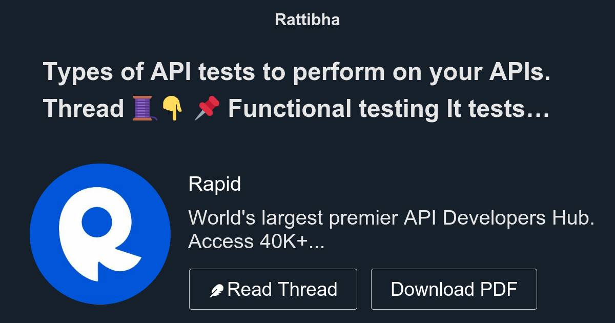 Types of API tests to perform on your APIs. Thread 🧵👇 - Thread from ...