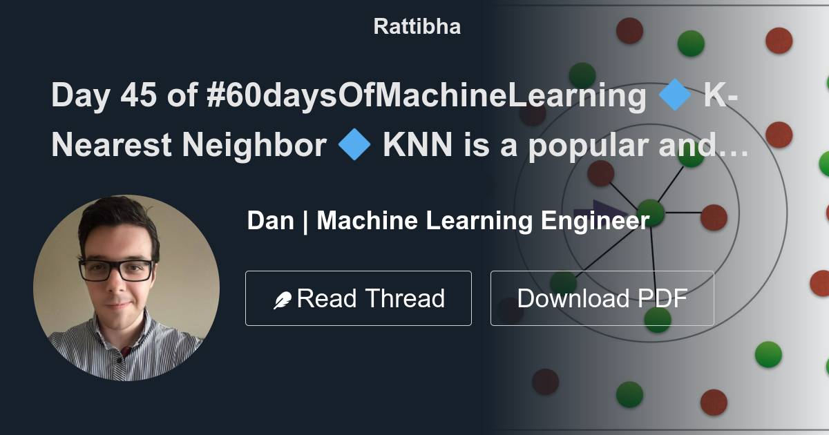 Day 45 of #60daysOfMachineLearning 🔷 K-Nearest Neighbor 🔷 KNN is a popular and simple machine ...