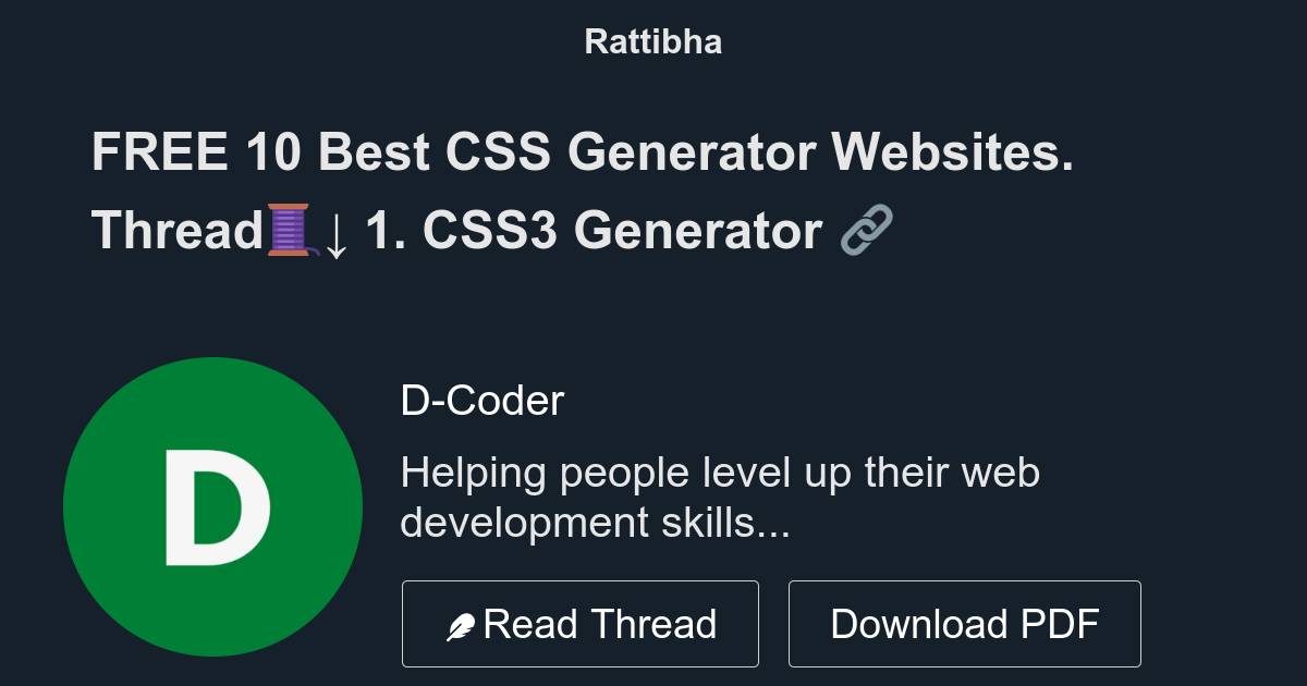 Free 10 Best Css Generator Websites Thread🧵↓ Thread From D Coder Damncoder Rattibha 