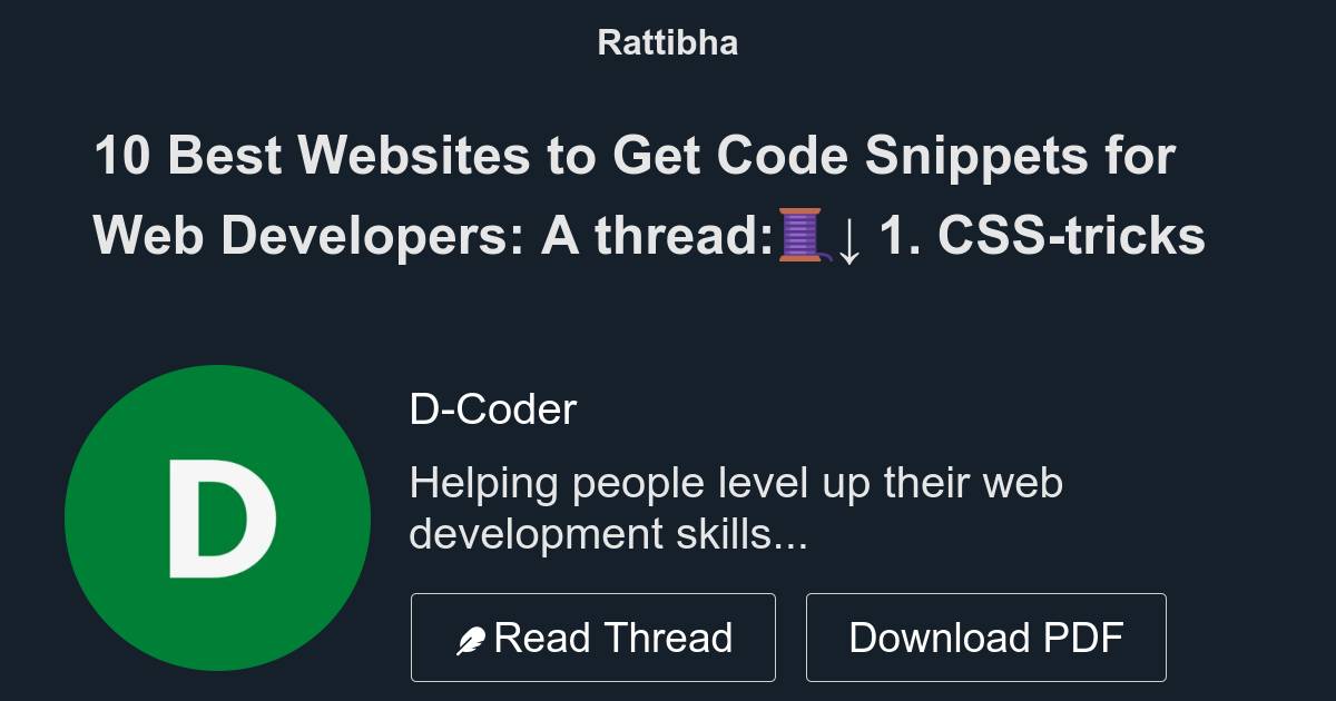 10 Best Websites to Get Code Snippets for Web Developers: A thread:🧵↓ ...
