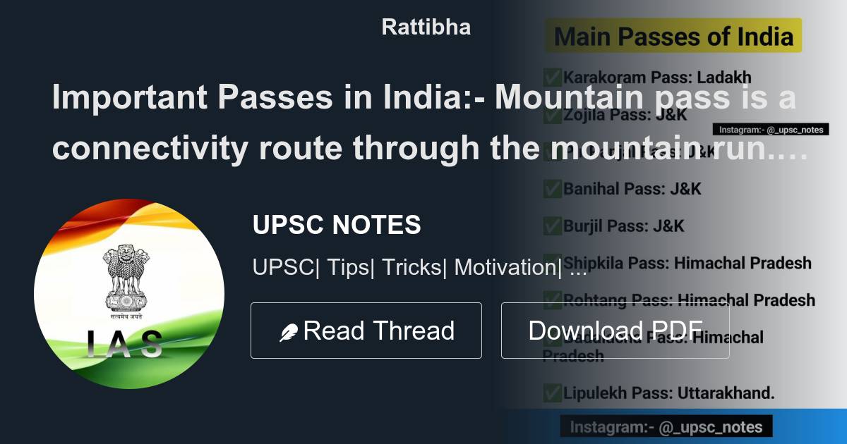 Important Passes in India:- Mountain pass is a connectivity route ...