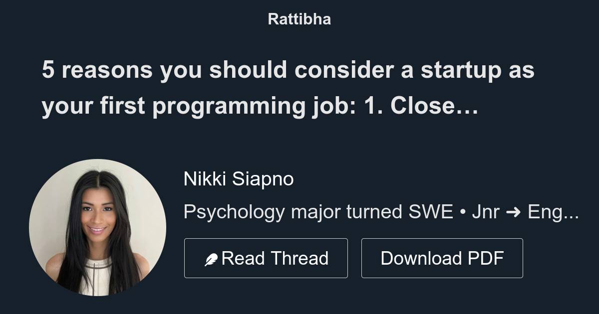 5 reasons you should consider a startup as your first programming job: - المسلسل من Nikki Siapno ...