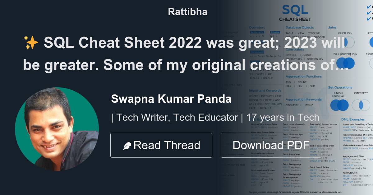 SQL Cheat Sheet 2022 was great; 2023 will be greater. Some of my ...