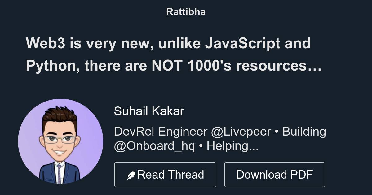 Web3 is very new, unlike JavaScript and Python, there are NOT 1000's resources available and it ...