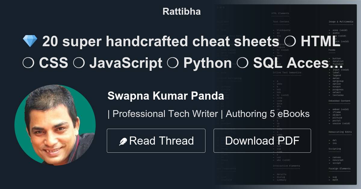 💎 20 Super Handcrafted Cheat Sheets Html Css Javascript Python Sql Access And Enrich Your Web