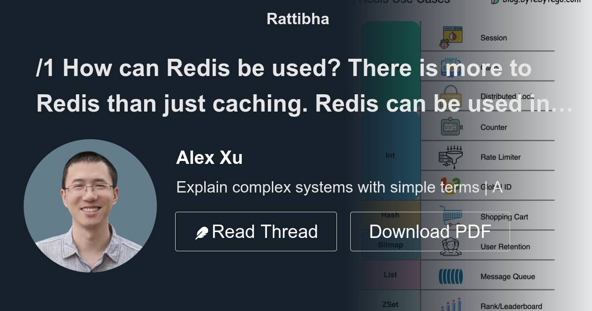 /1 How can Redis be used? There is more to Redis than just caching. Redis can be used in various ...