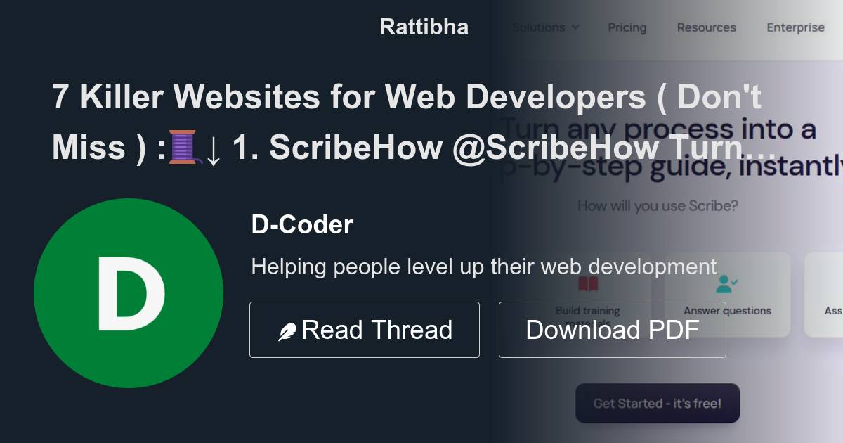 7 Killer Websites For Web Developers Dont Miss 🧵↓ المسلسل من D Coder Damncoder رتبها