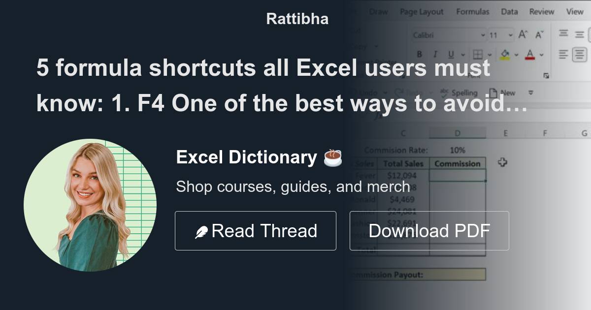 5 formula shortcuts all Excel users must know: - Thread from Excel Dictionary @exceldictionary ...